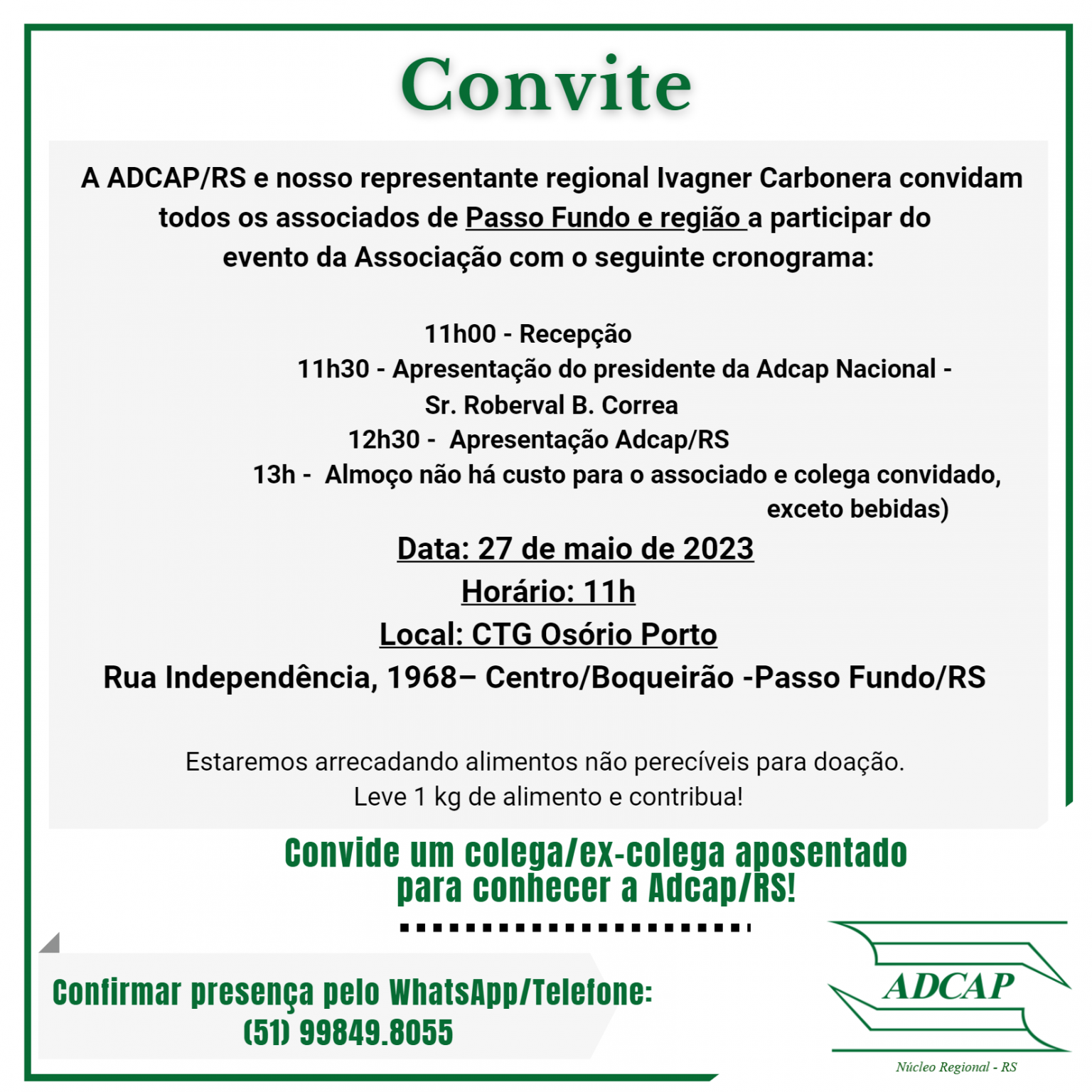 Convite ADCAP/RS em Passo Fundo – ADCAP/RS